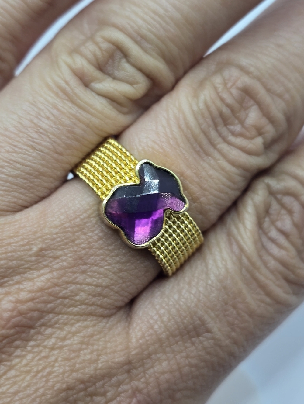 Tous | Jewelry | Tous Goldcolored Ip Steel Mesh Color Ring With ...
